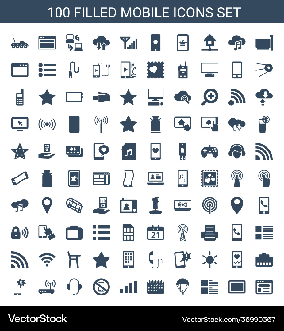 100 mobile icons Royalty Free Vector Image - VectorStock