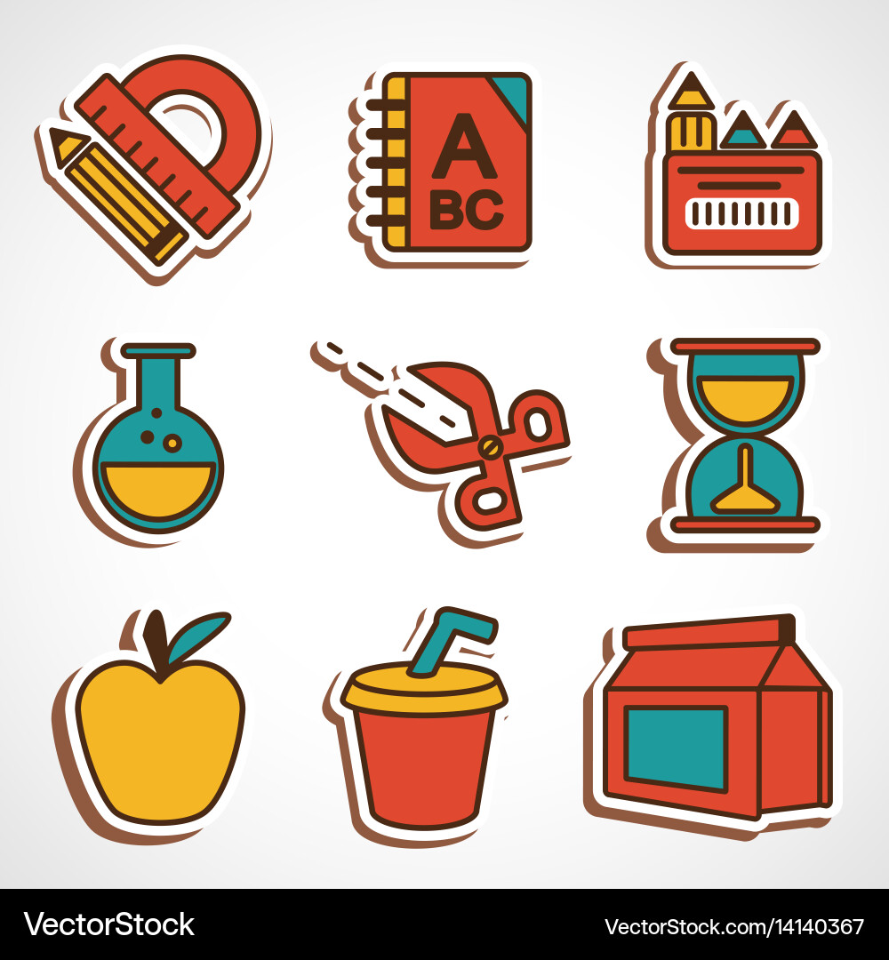 A set of colored school icons Royalty Free Vector Image