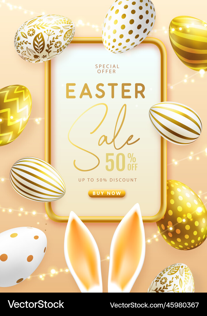 Easter typography big sale poster with golden eggs