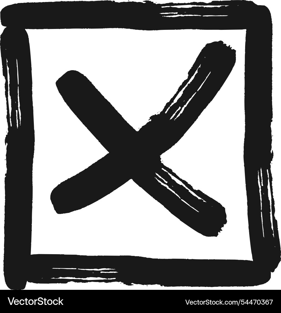 Hand drawn black cross sign inside a square frame Vector Image