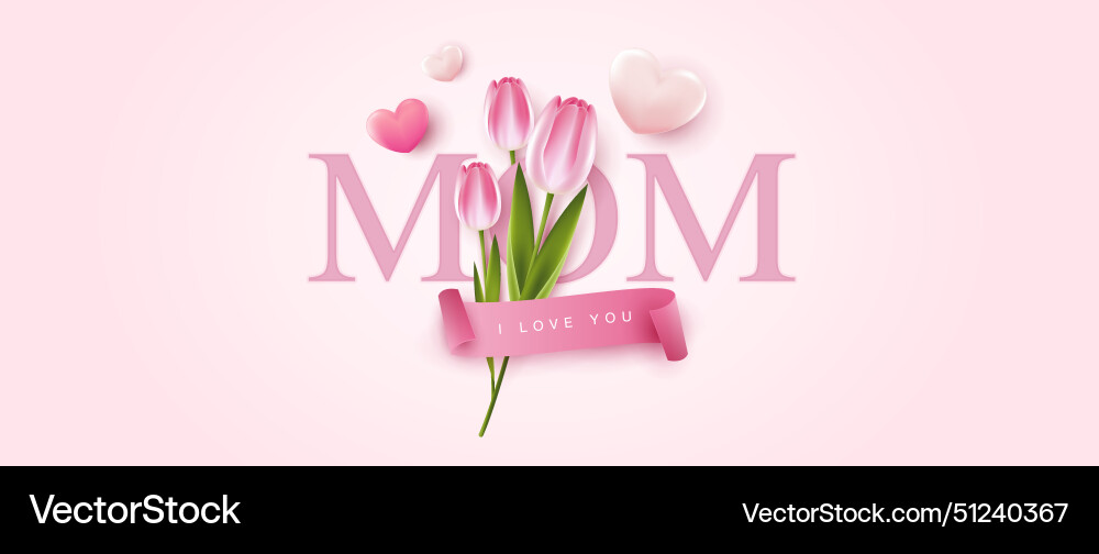 Happy mothers day with beautiful flowers tulips Vector Image