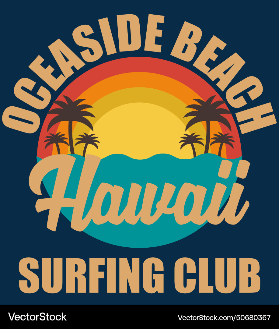 Hawaii oceanside beach tee print with palm tree Vector Image