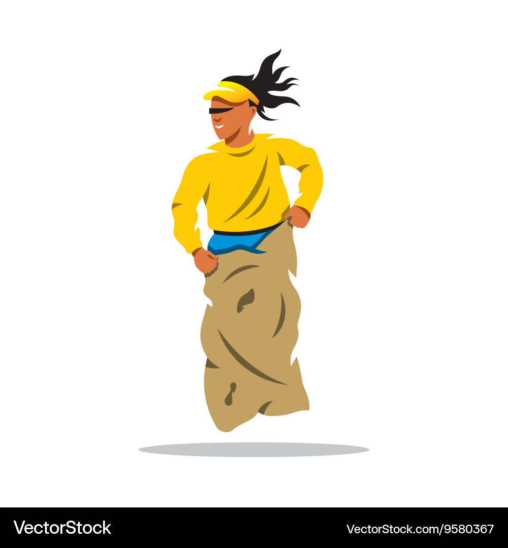 Jumping sack cartoon Royalty Free Vector Image