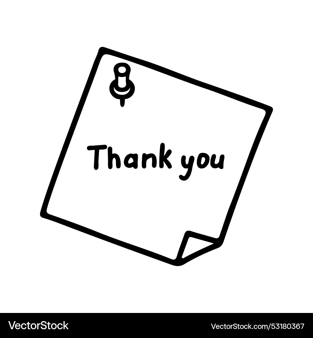 Note paper with thank you message and push pin Vector Image