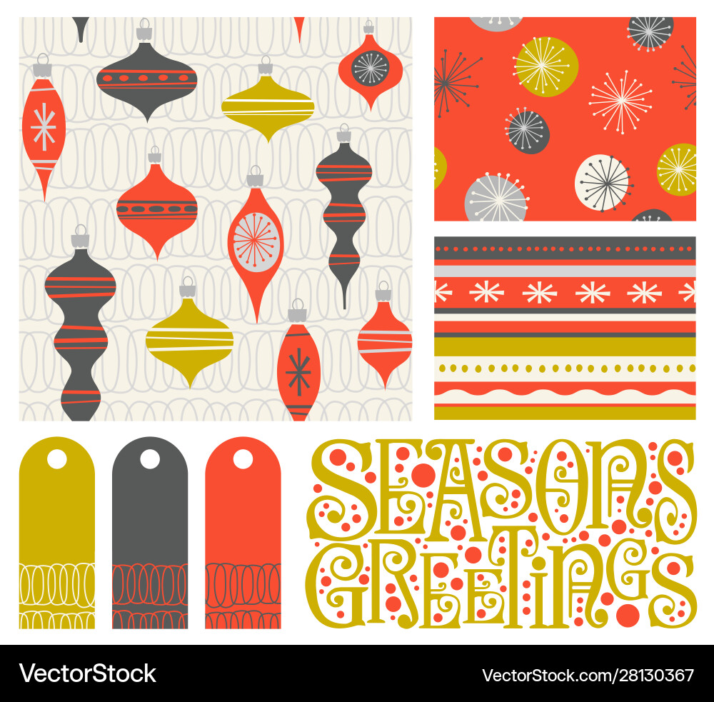 Retro Holiday Patterns & Gift Tags Royalty Free Vector