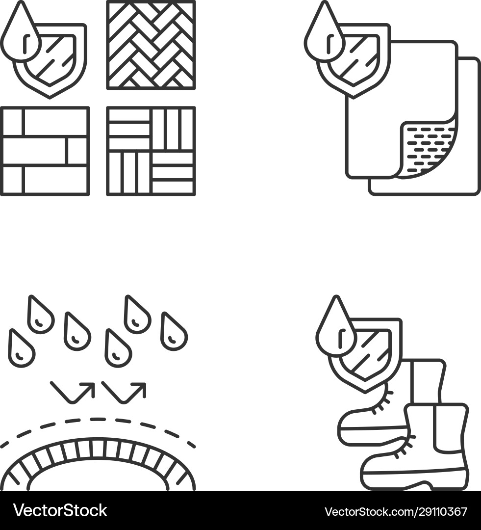 Waterproofing linear icons set Royalty Free Vector Image