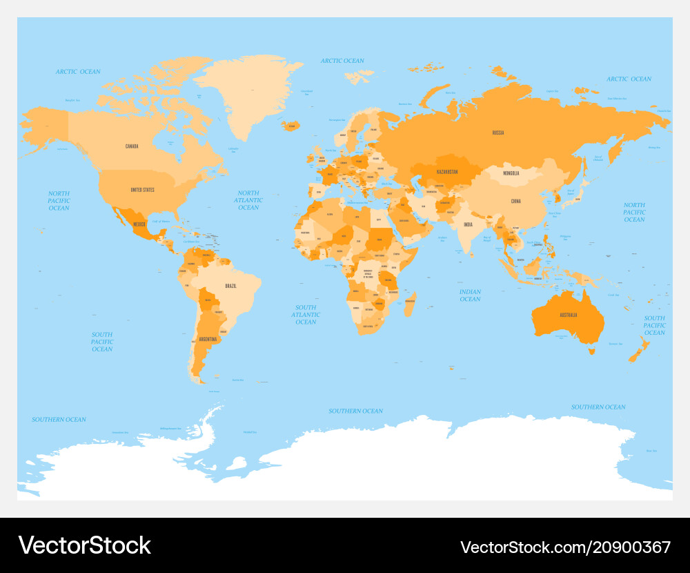 World map atlas colored political with blue Vector Image