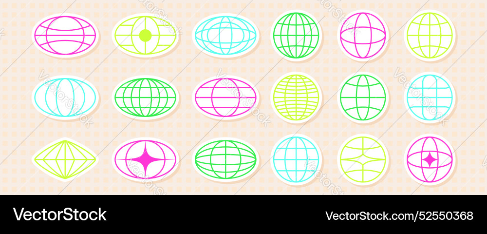 Abstract grid 2d spheres with y2k sticker Vector Image