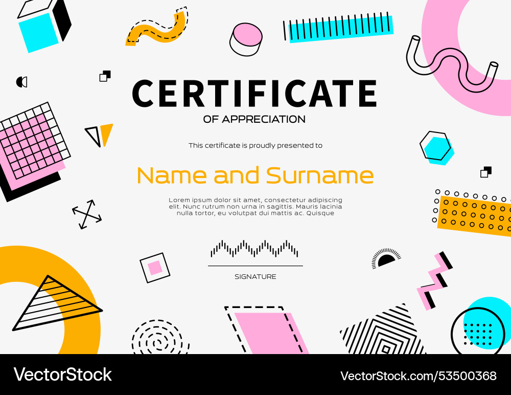 Certificate template abstract geometric memphis Vector Image