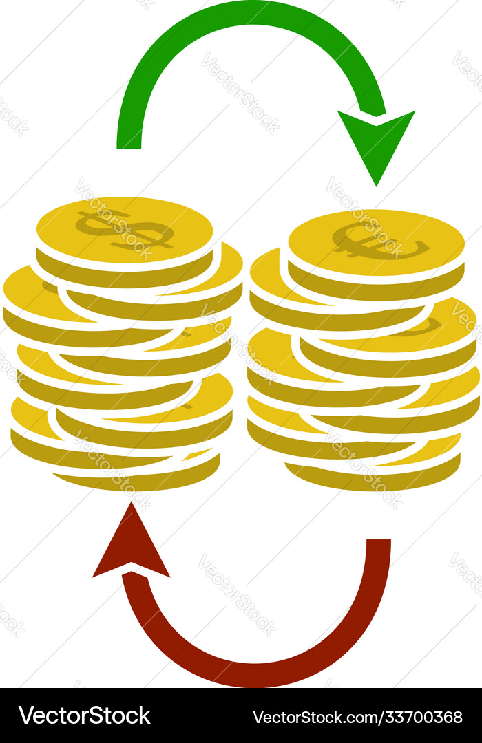 Dollar euro coins stack icon Royalty Free Vector Image