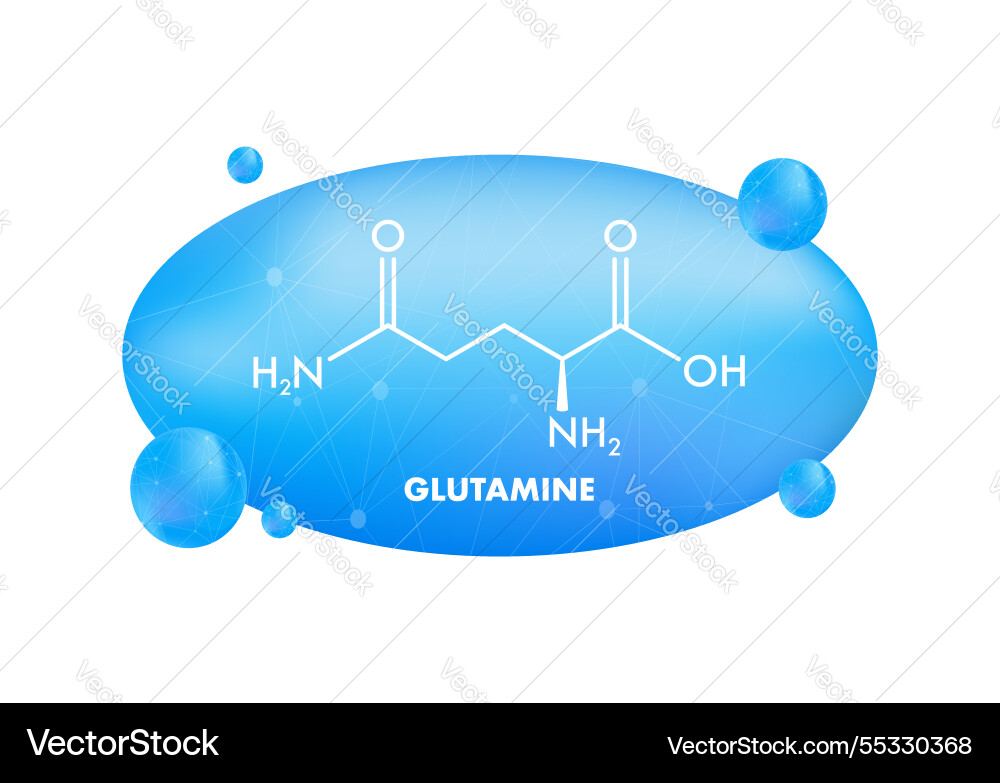 Glutamine chemical formula structural molecule on Vector Image