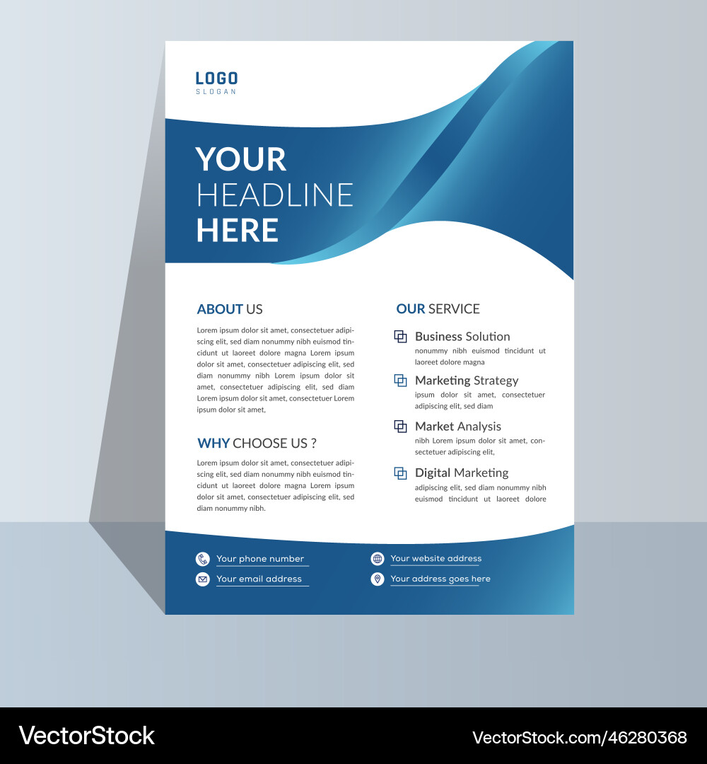 Gradient blaue Farbe Flyer Design Template Vektorbild