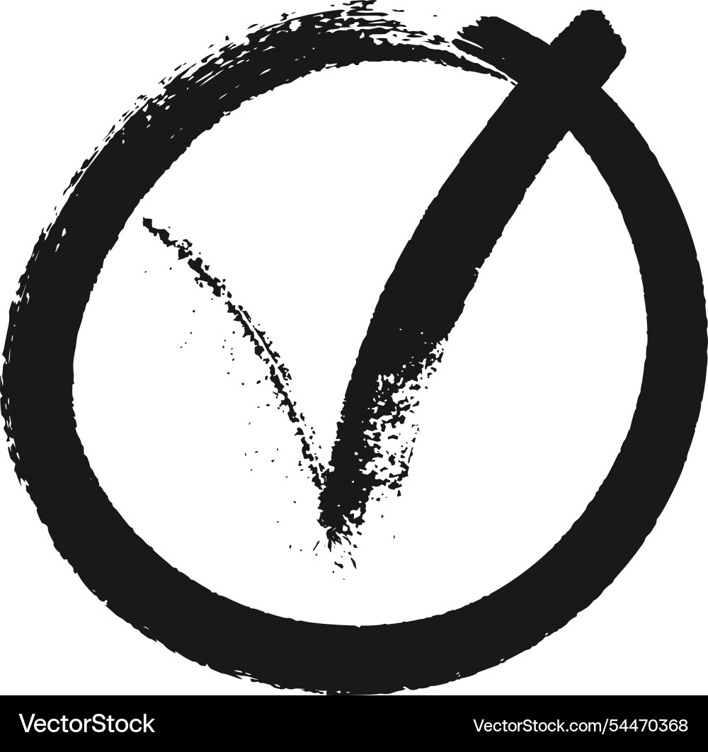 Hand drawn check mark in a circle radiates Vector Image