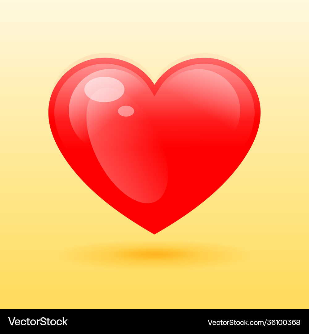 Red heart with shadow on yellow background Vector Image