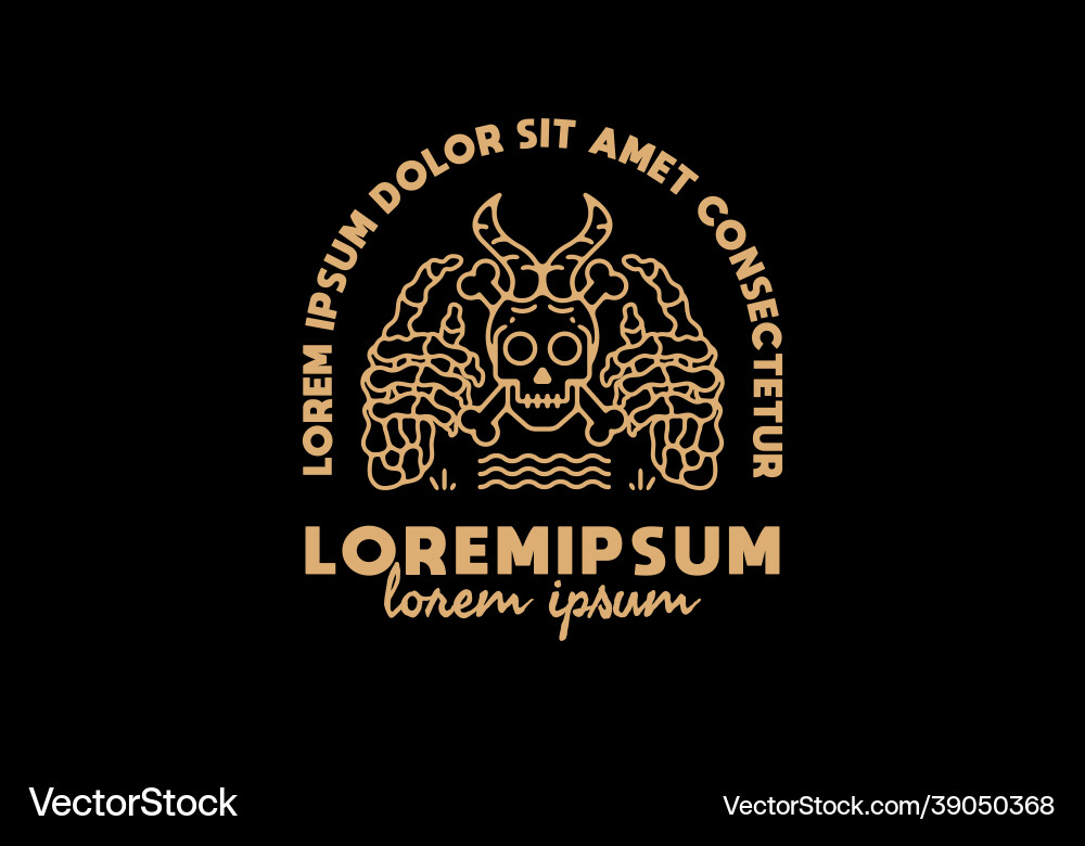 Skeleton hand and skull line art Royalty Free Vector Image