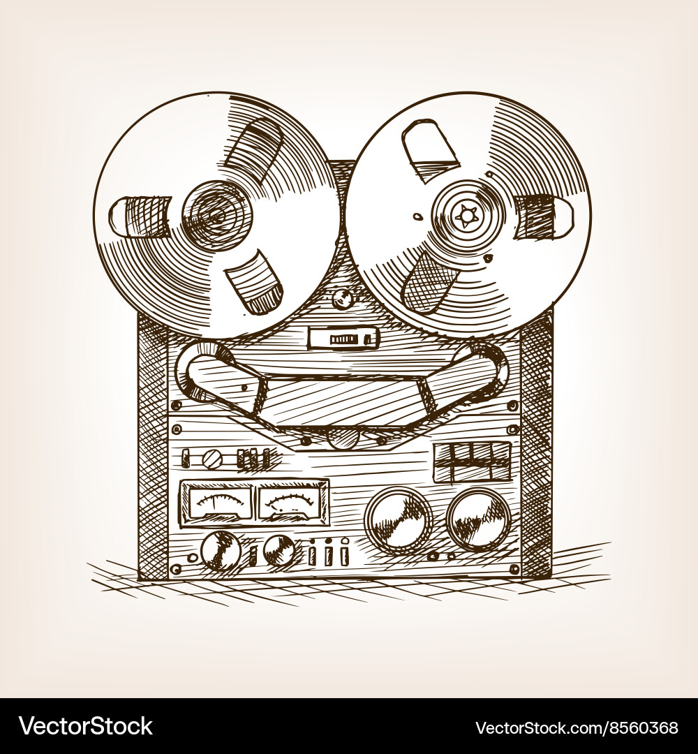 Tape recorder sketch style Royalty Free Vector Image
