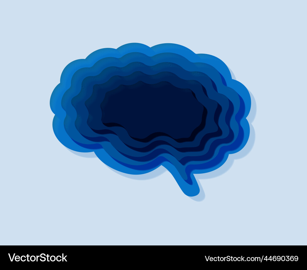 Brain 3d symbol in paper cut style neural network Vector Image