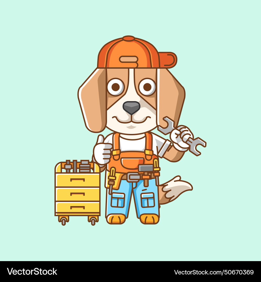 Cute dog mechanic with tool at workshop cartoon Vector Image