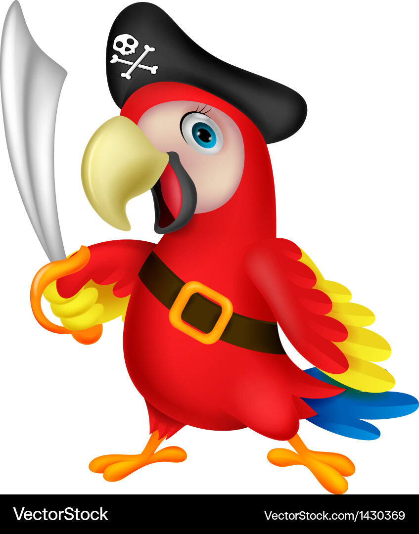 Cute parrot pirate cartoon Royalty Free Vector Image