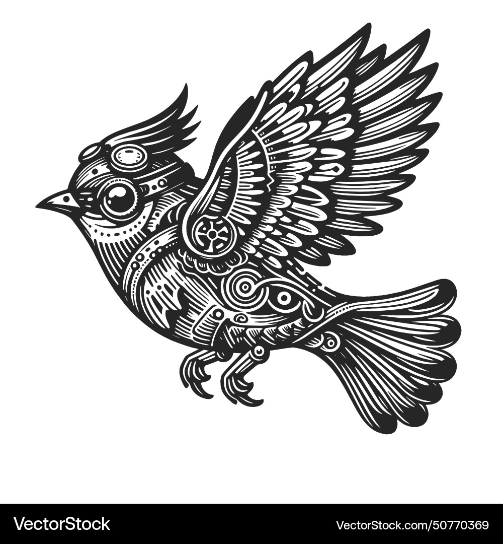 Mechanical bird engraving Royalty Free Vector Image