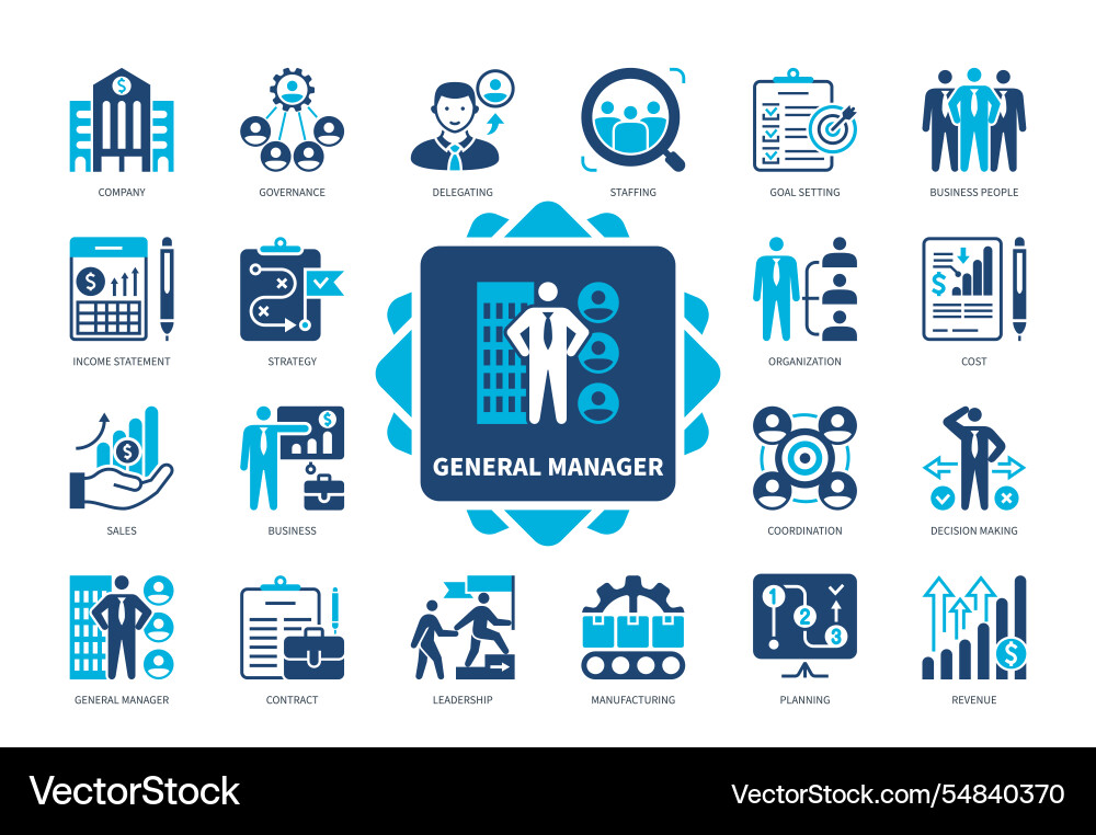 General manager solid icon set Royalty Free Vector Image