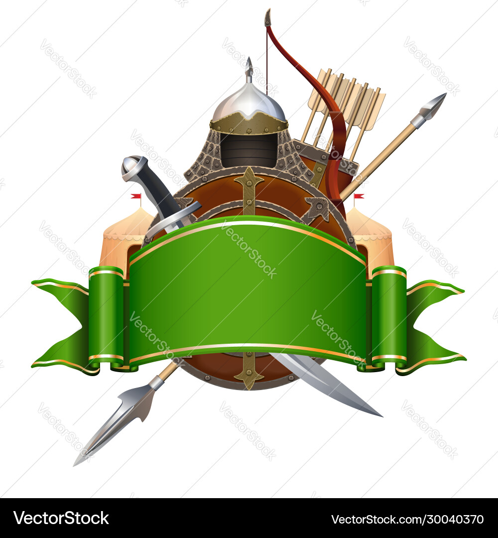 Green banner with knight armor Royalty Free Vector Image