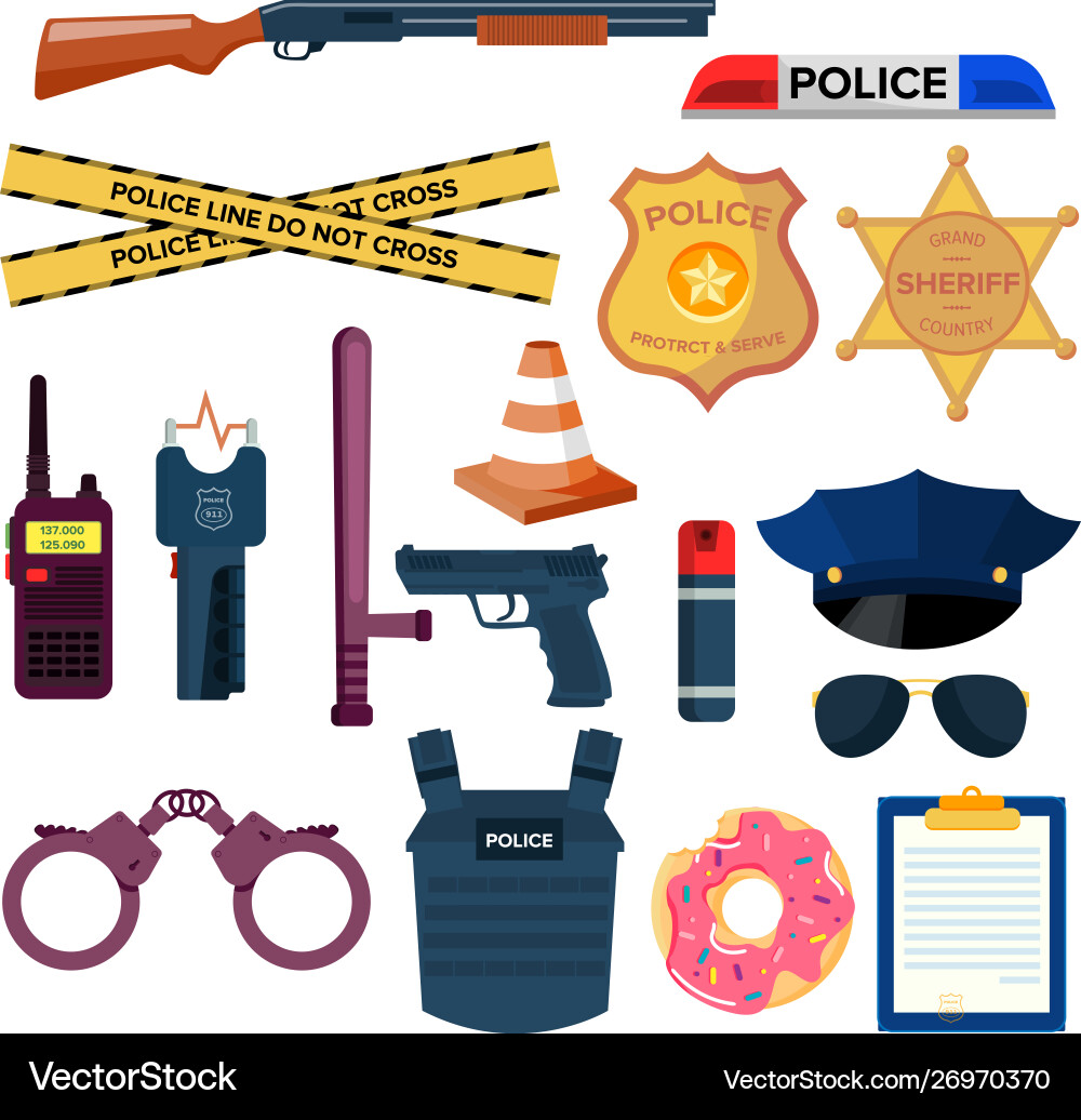 Set flat police elements Royalty Free Vector Image