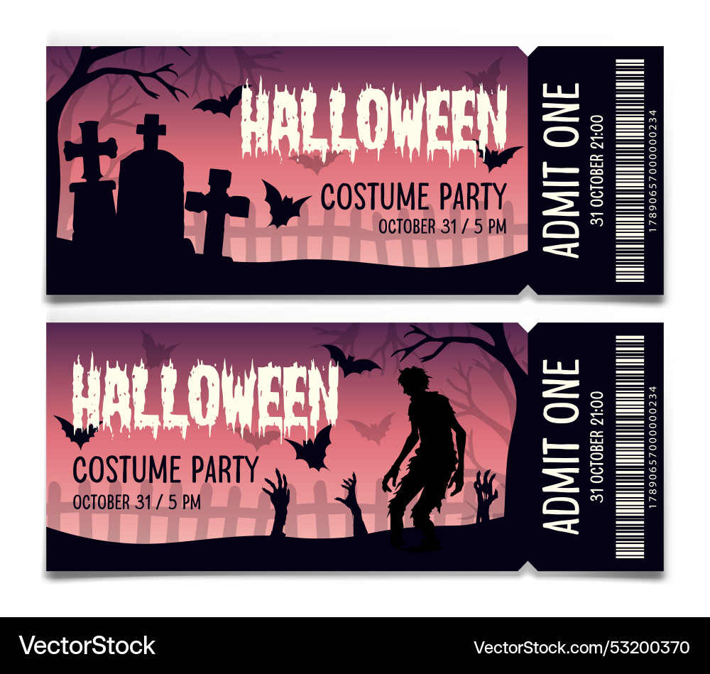 Spooky halloween costume party tickets set design Vector Image