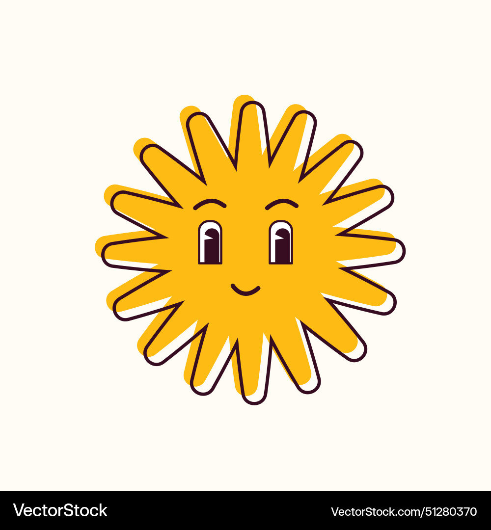 Yellow happy sun isolated groovy cute des Vector Image