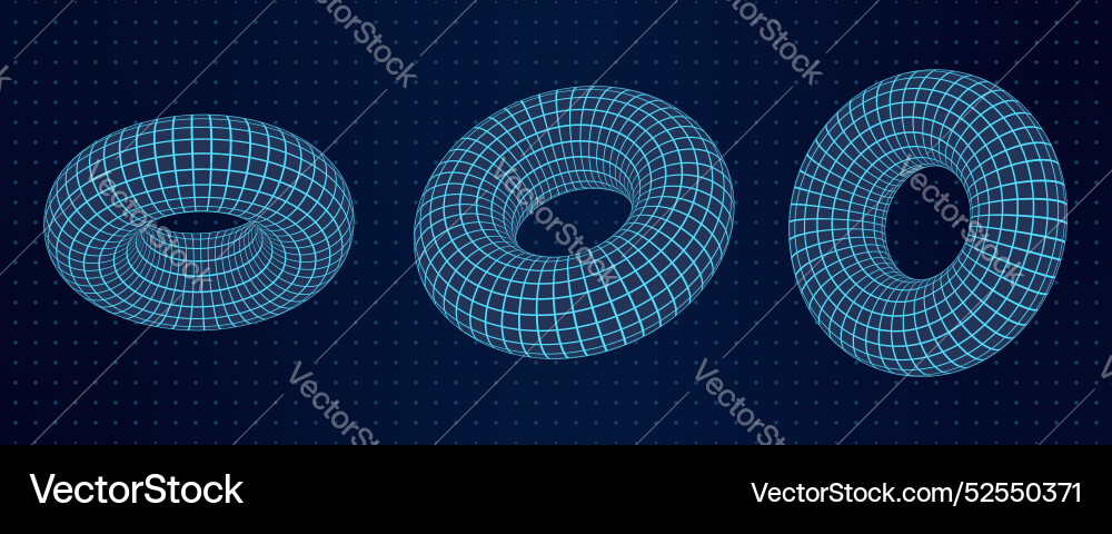 3d torus shapes with abstract wireframe grids Vector Image