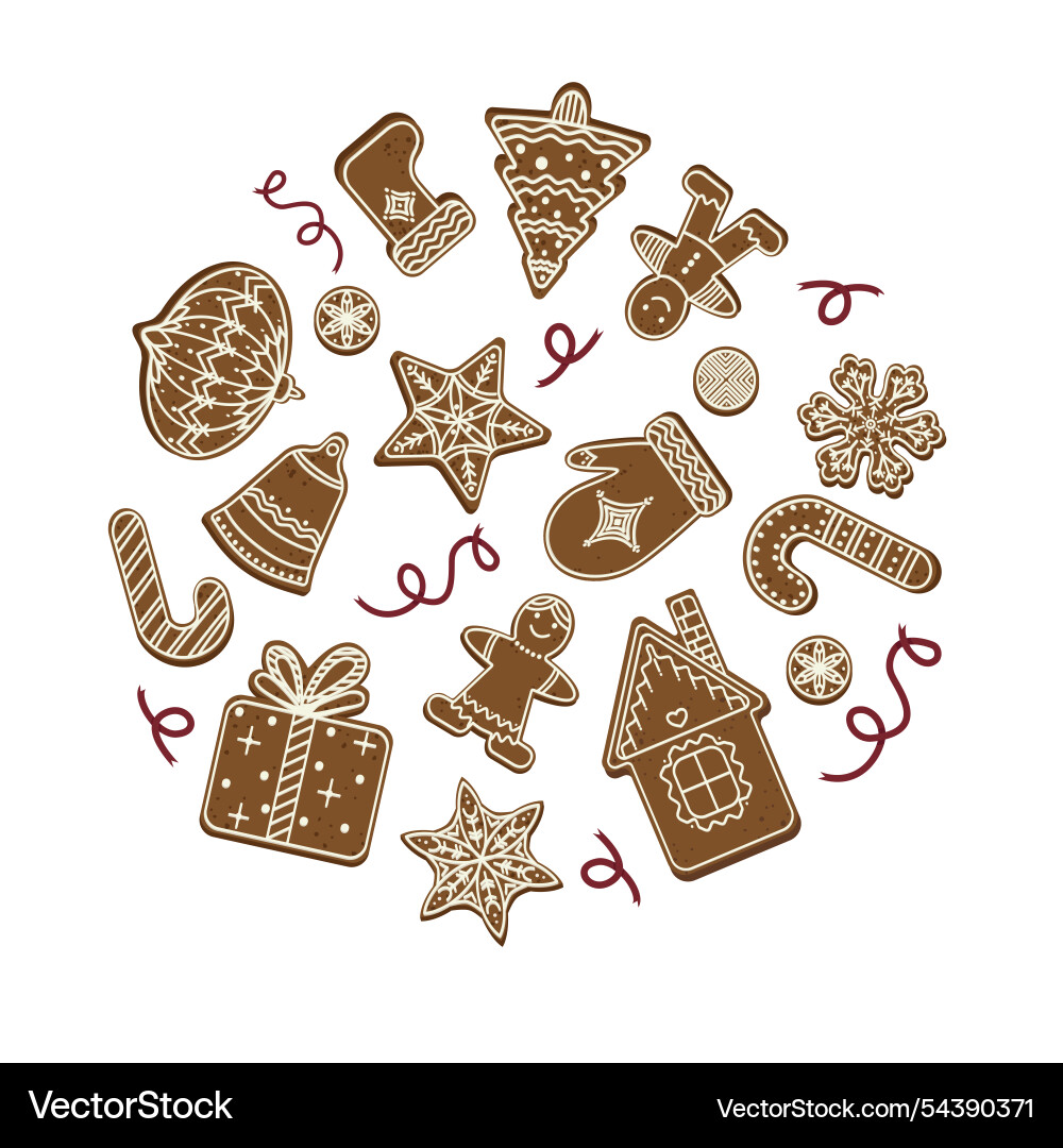 Circle composition of gingerbread cookies Vector Image