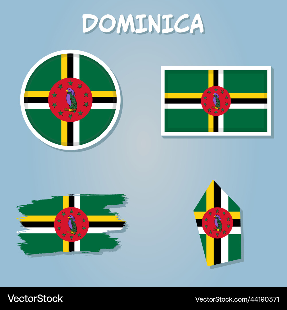 Dominica country flag inside border map Royalty Free Vector
