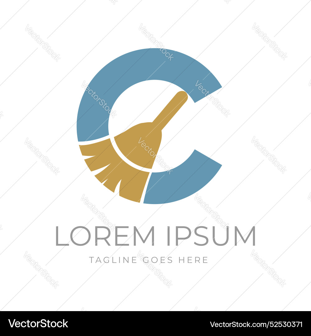 Initial letter c with broom for clean clear Vector Image