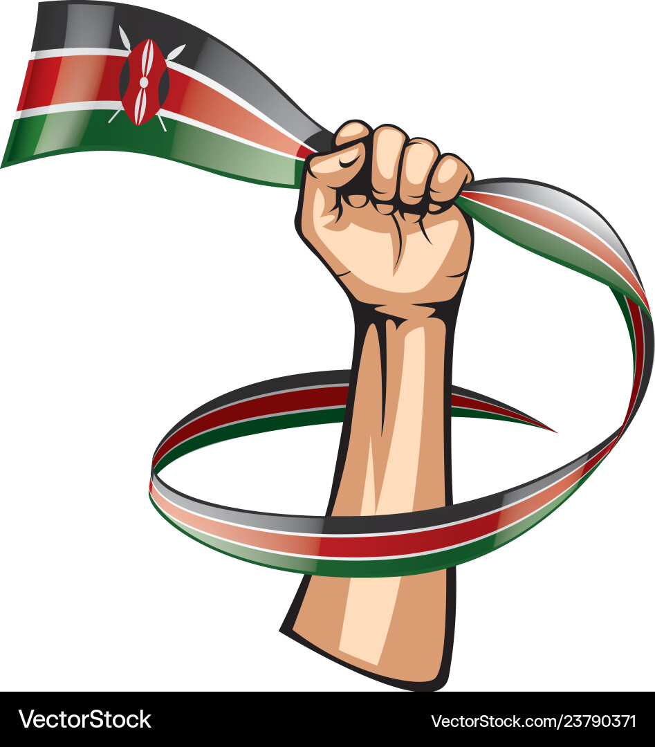 Kenya flag and hand on white background Royalty Free Vector