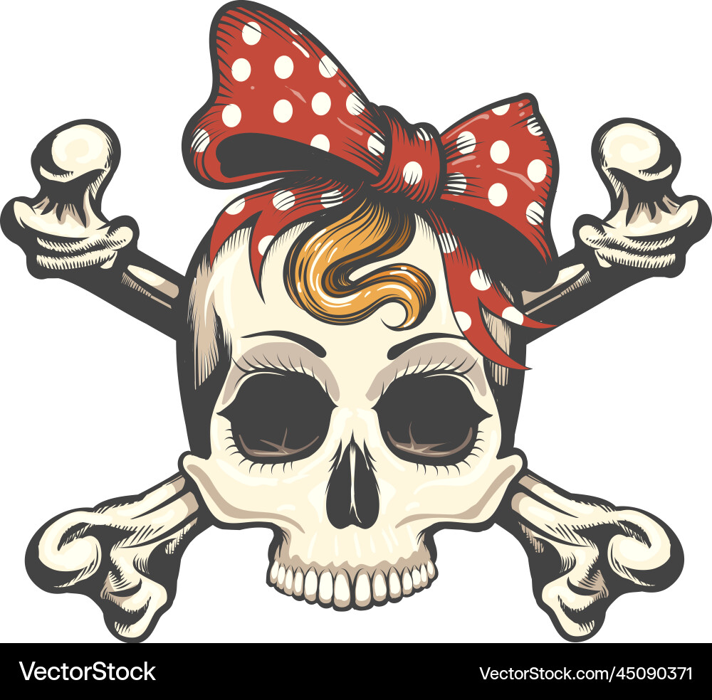 Skull in a head bow and crossbones tattoo Vector Image