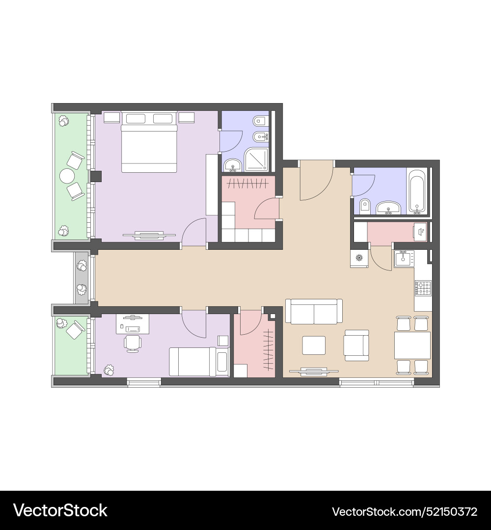 Apartment Floor Plan - Two Bedrooms Royalty Free Vector