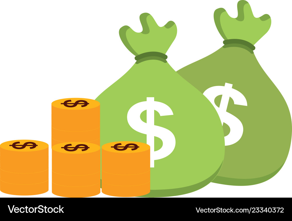 Bank money bag pile coins Royalty Free Vector Image