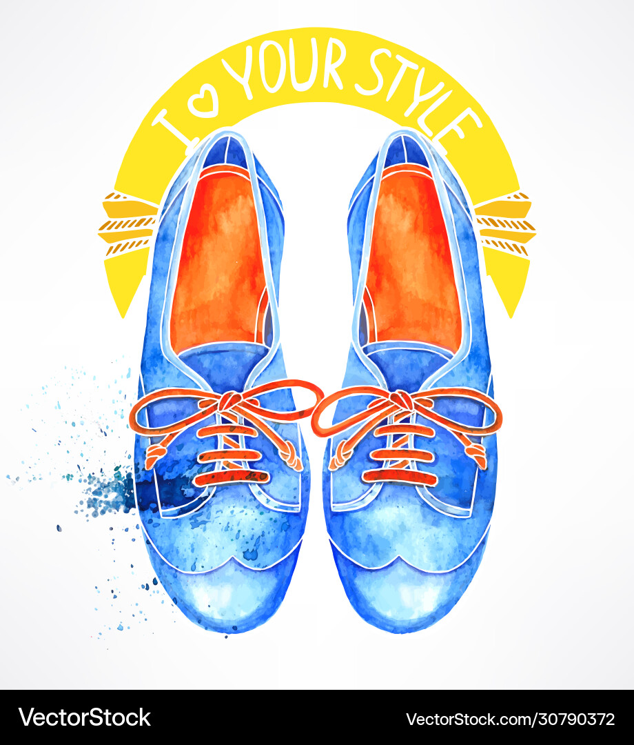 Blue watercolor shoes Royalty Free Vector Image