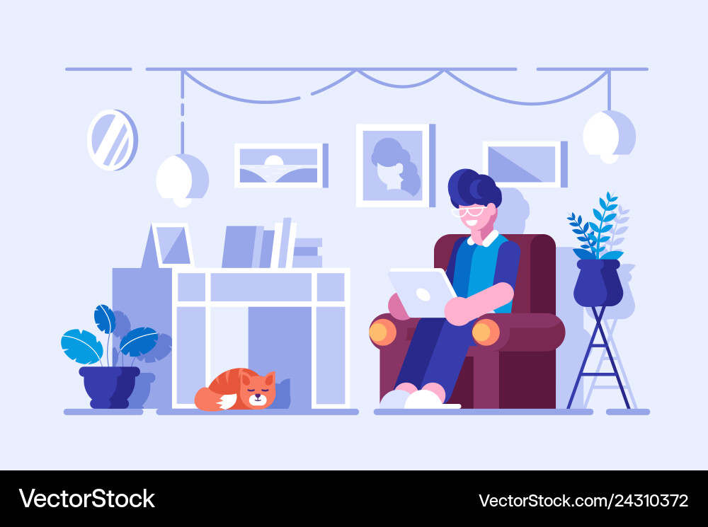 Cartoon man spending free time at home Royalty Free Vector