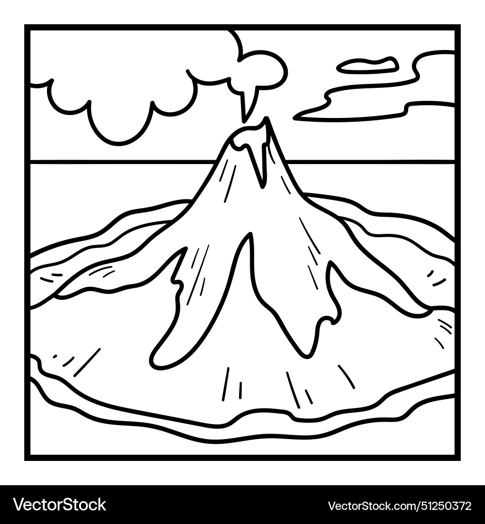 Coloring book for kids volcano background Vector Image