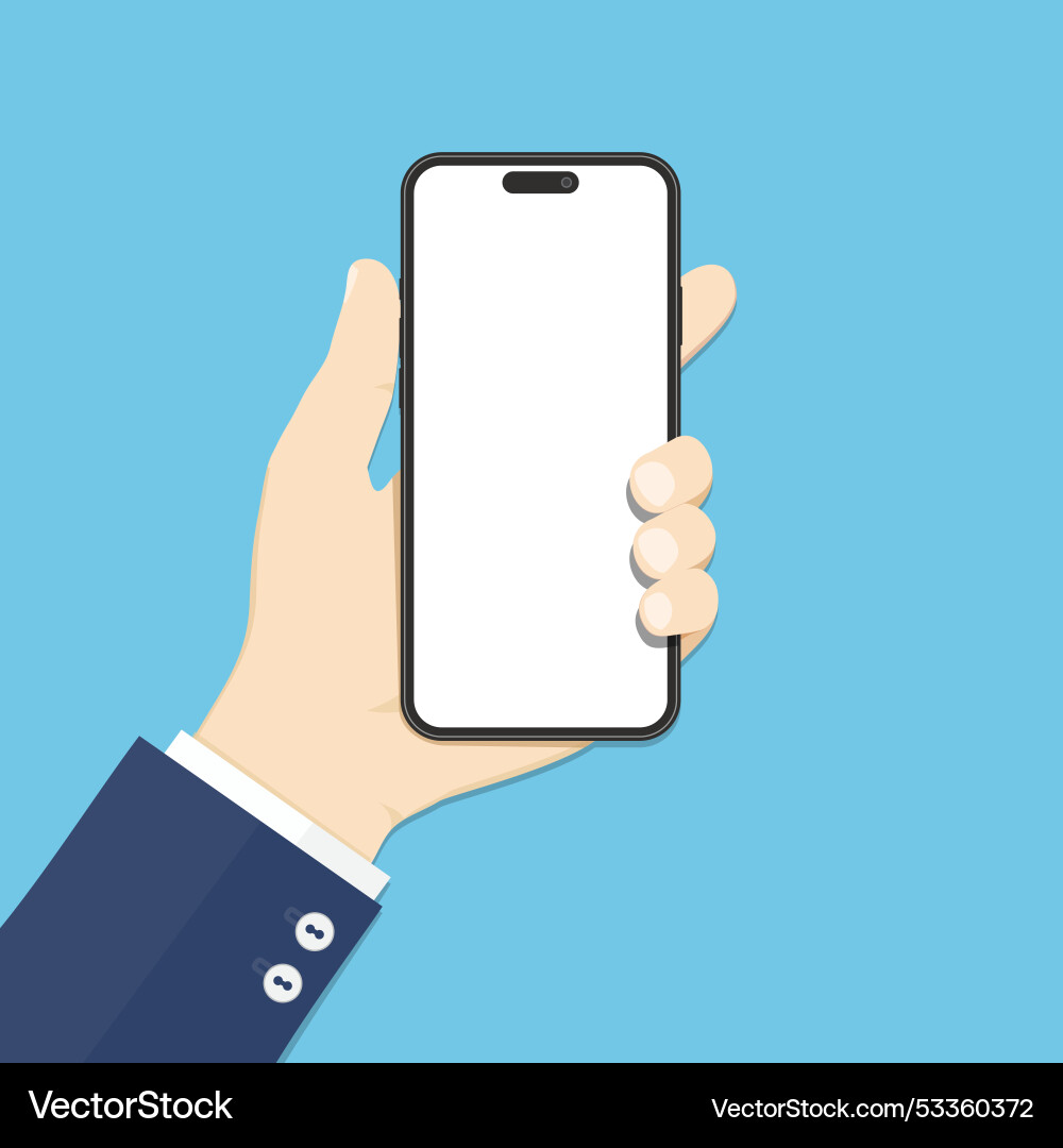 Hand holding cellphone flat Royalty Free Vector Image