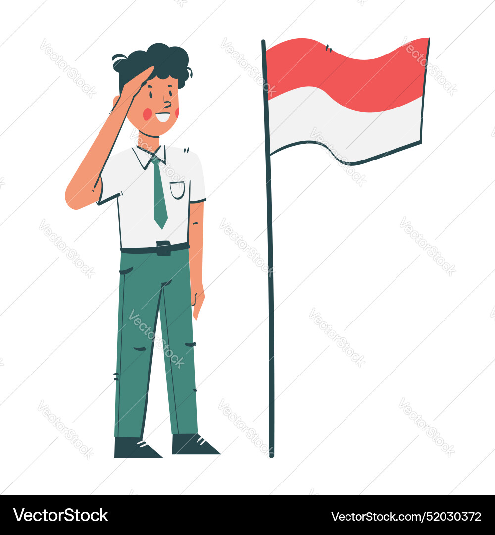 Indonesian student in uniform saluting Royalty Free Vector