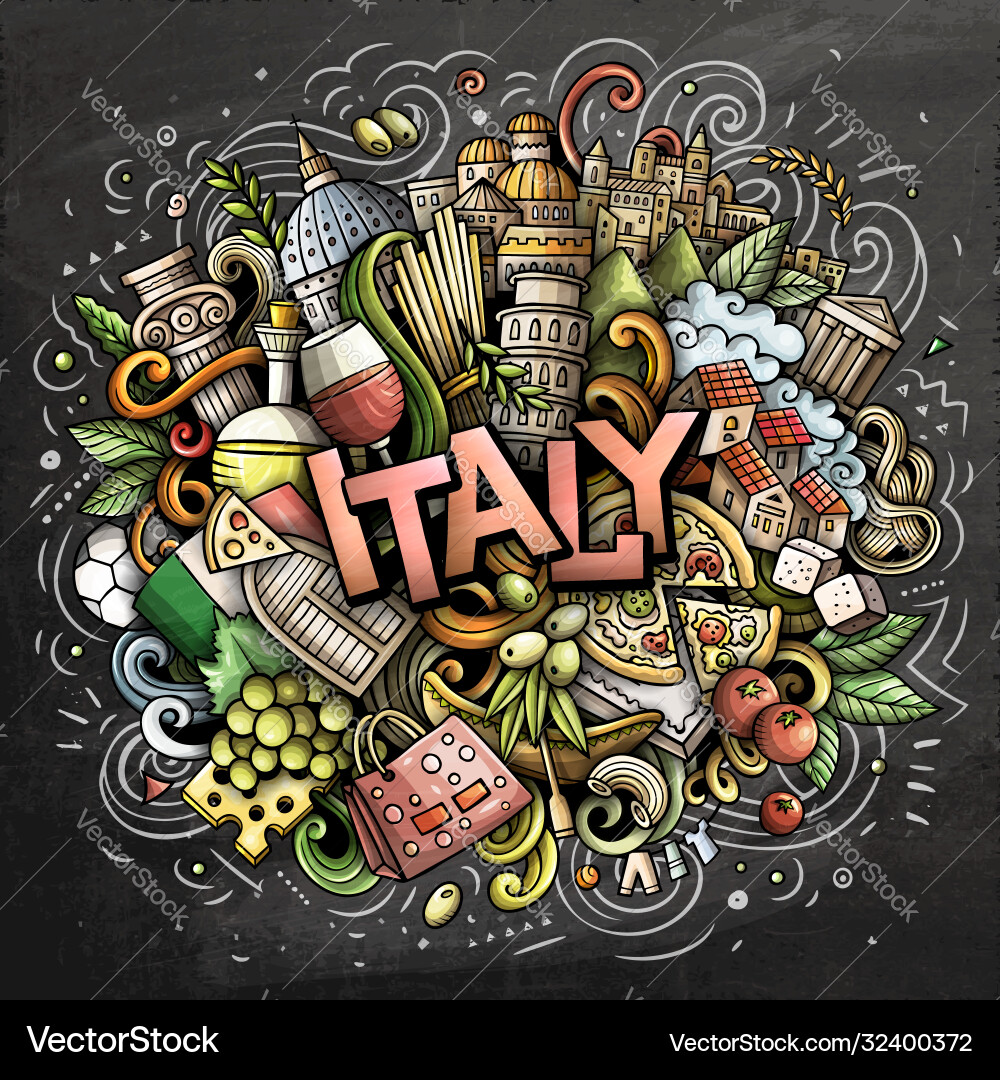 Italy hand drawn cartoon doodles Royalty Free Vector Image