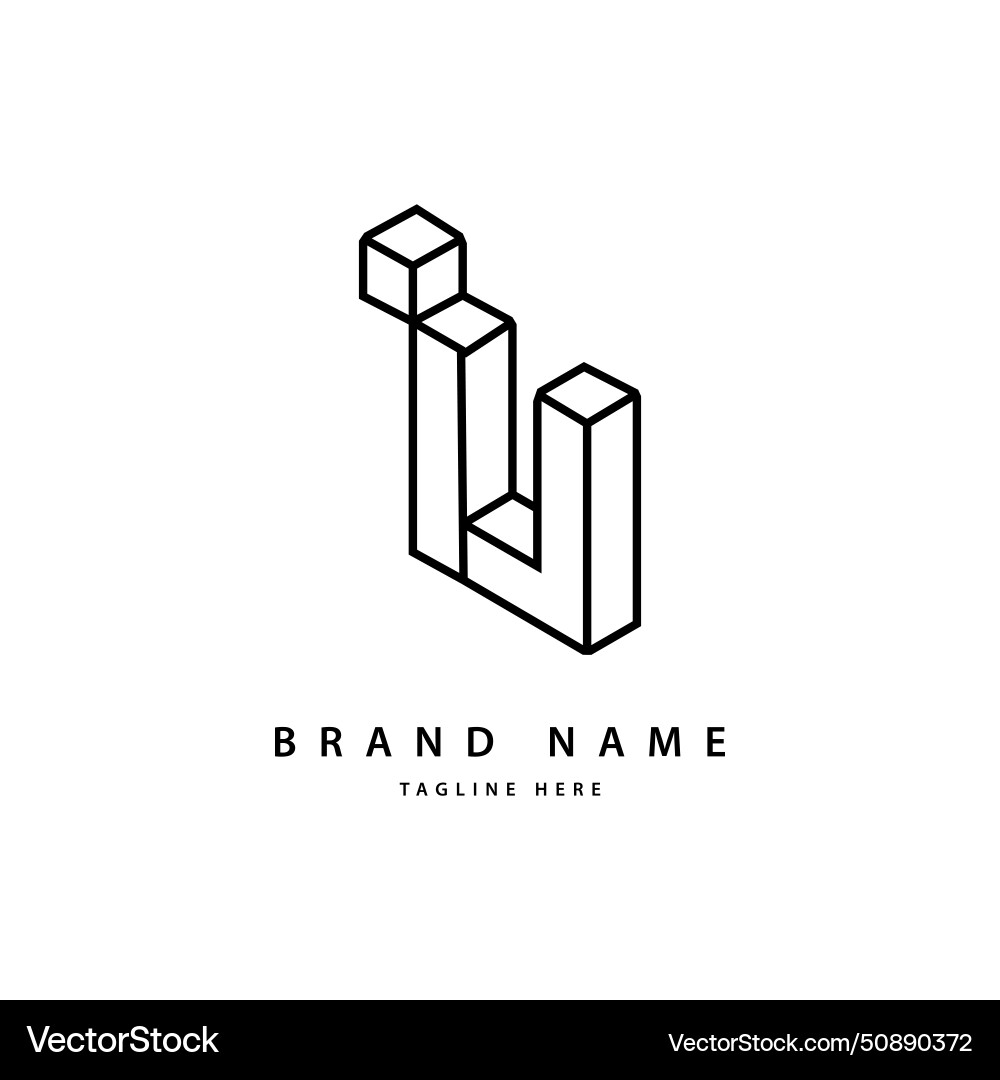 Line 3d letter u logo design template Royalty Free Vector