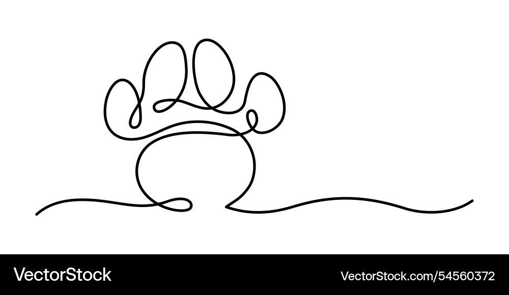 Pet paw print single line art drawing dog Vector Image
