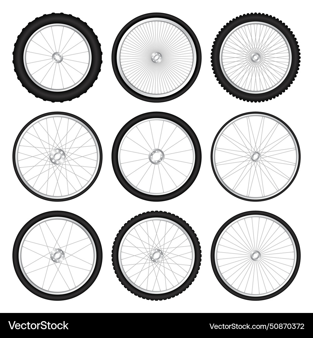 Realistic 3d bicycle wheels bike rubber tyres Vector Image