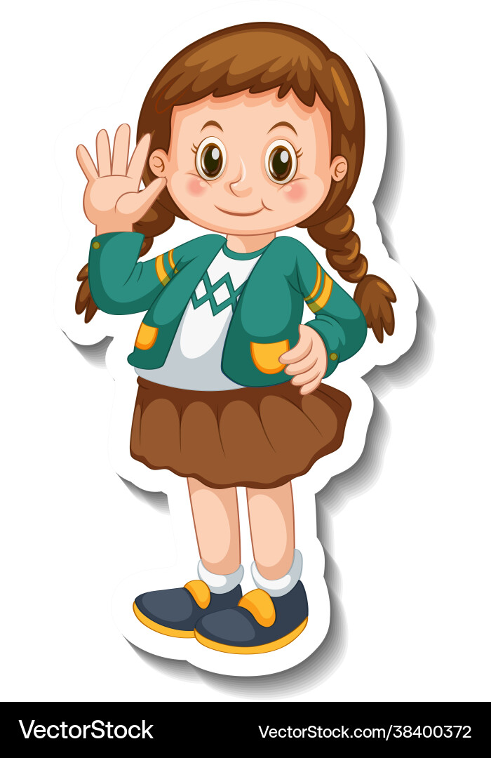 Sticker template with a student girl cartoon Vector Image