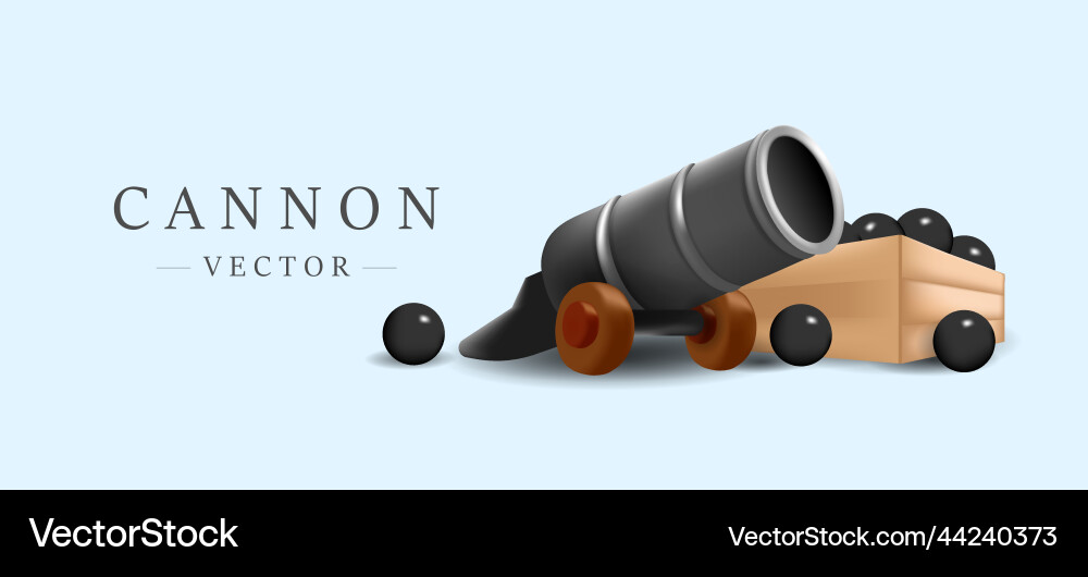 3D Cannon with Ammo Crate - Realistic Royalty Free Vector
