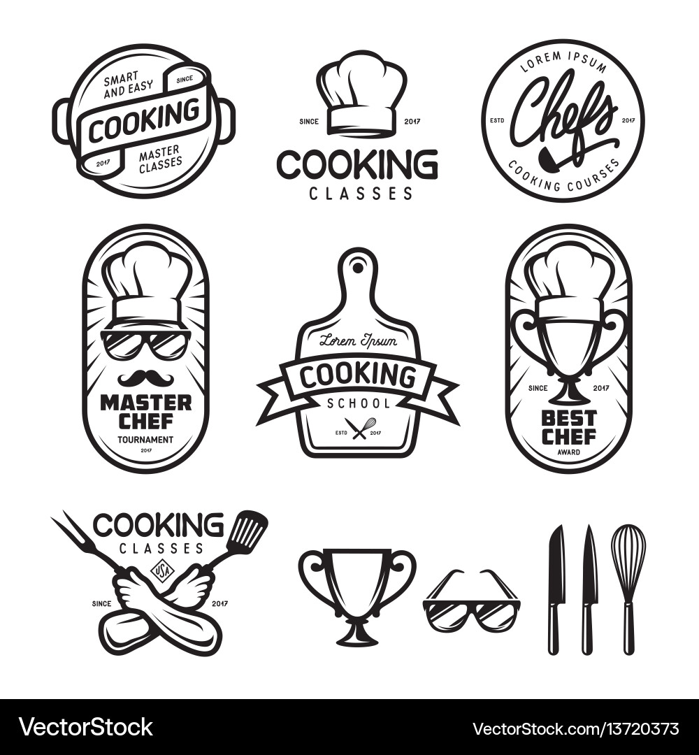 Cooking classes labels set vintage Royalty Free Vector Image