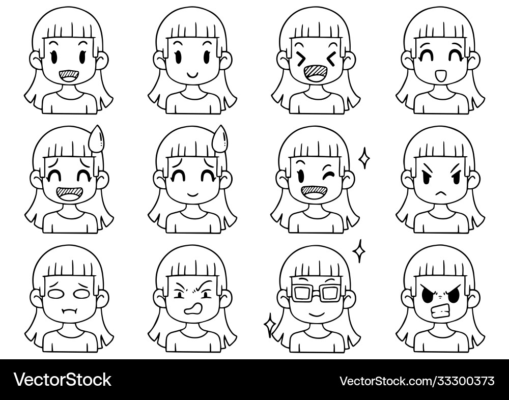 Cute Doodle Faces Collection Royalty Free Vector Image